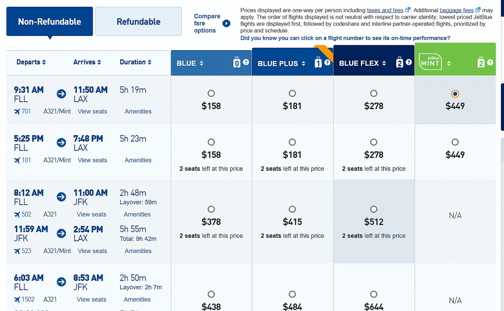 JetBlue Mint Still Whups American Business/First on Price and Quality