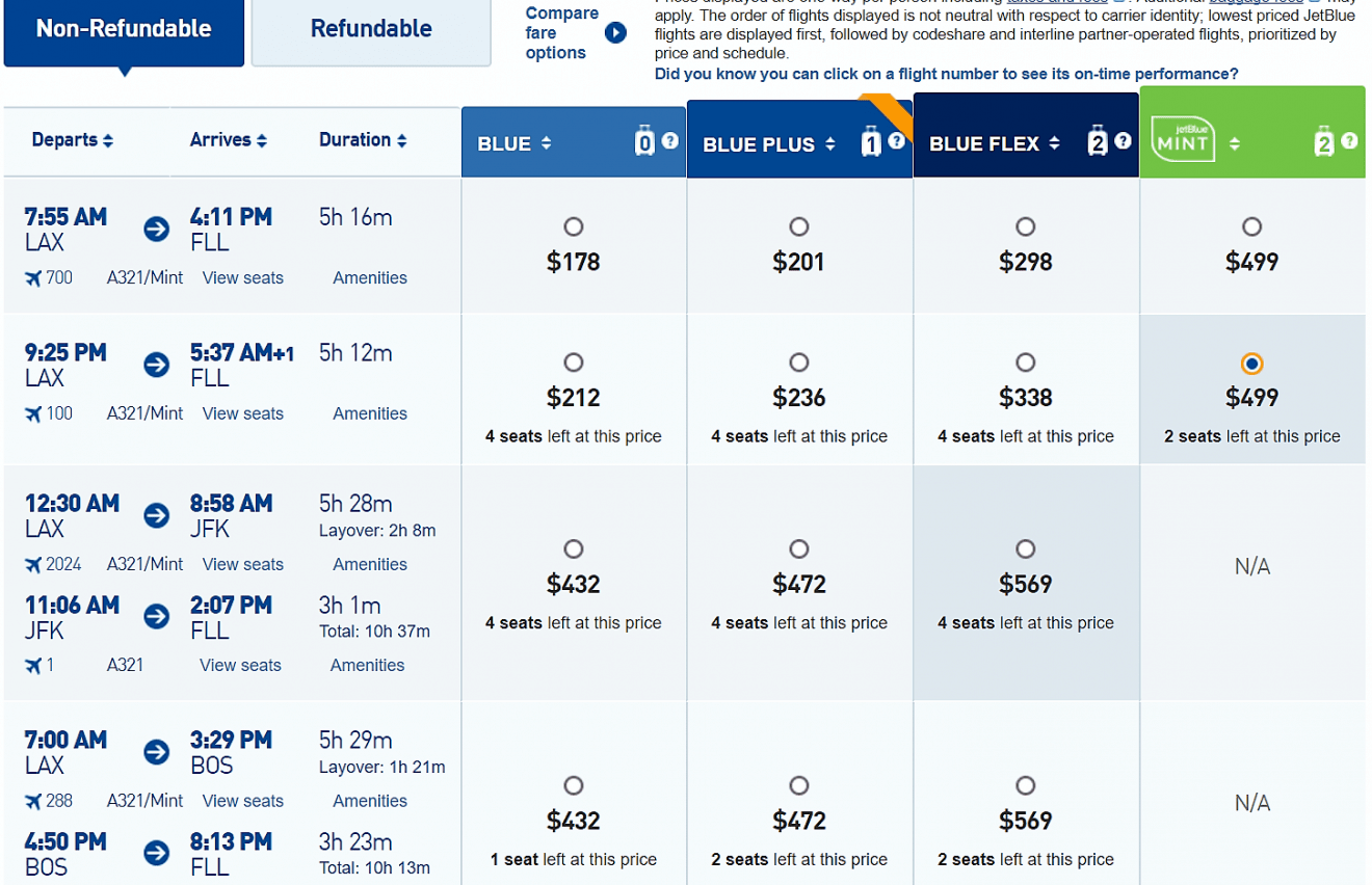 JetBlue Mint Still Whups American Business/First on Price and Quality